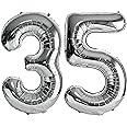 Amazon.com: FIROMI 35 Number Balloons Silver Big Giant Jumbo Huge Foil ...