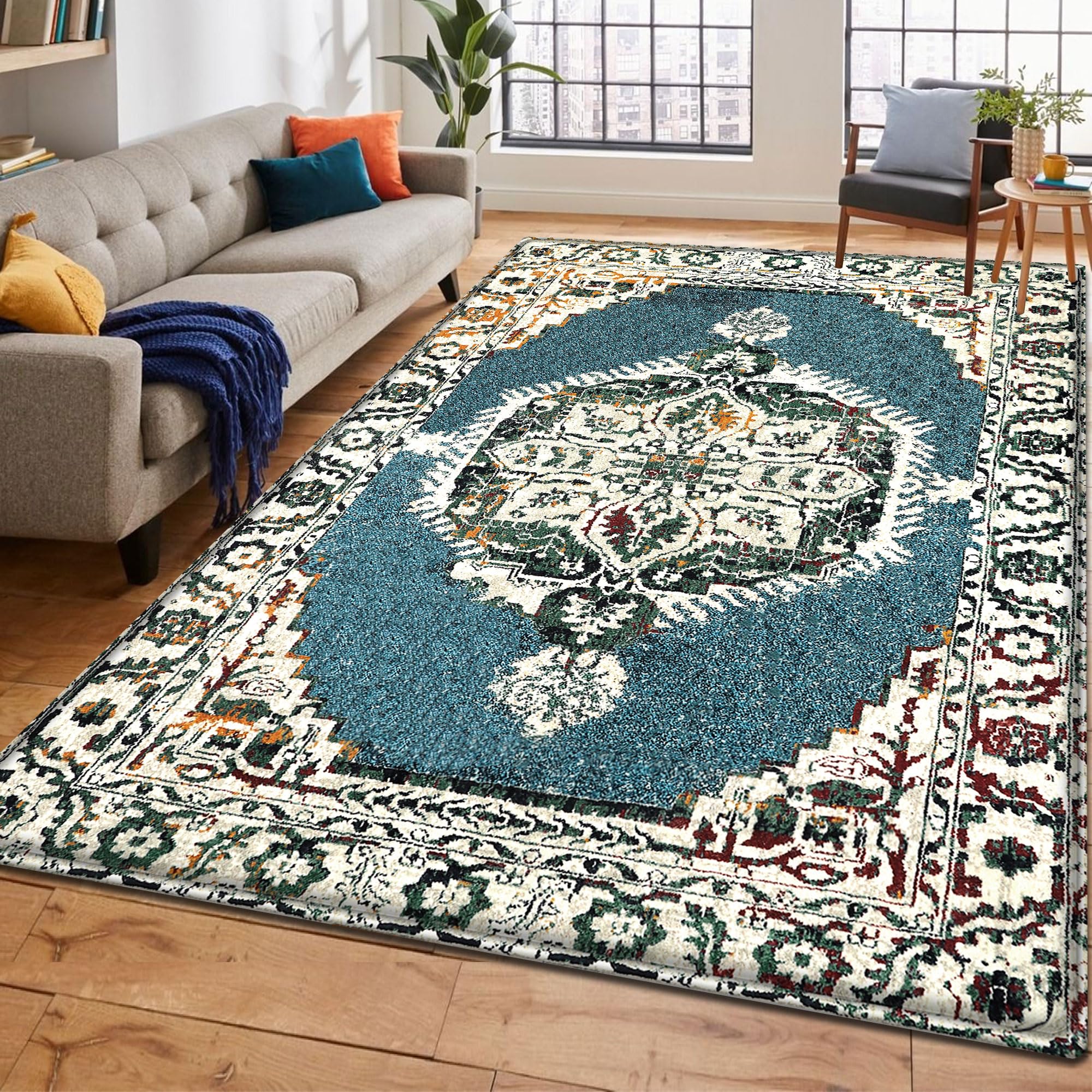 Washable Area Rug 4'x5', Large Distressed Boho Rug Hallway Runner Rug ...