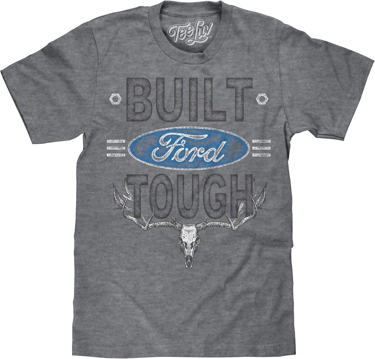 Tee Luv Built Ford Tough T-Shirt - Distressed Ford Logo Deer Skull ...