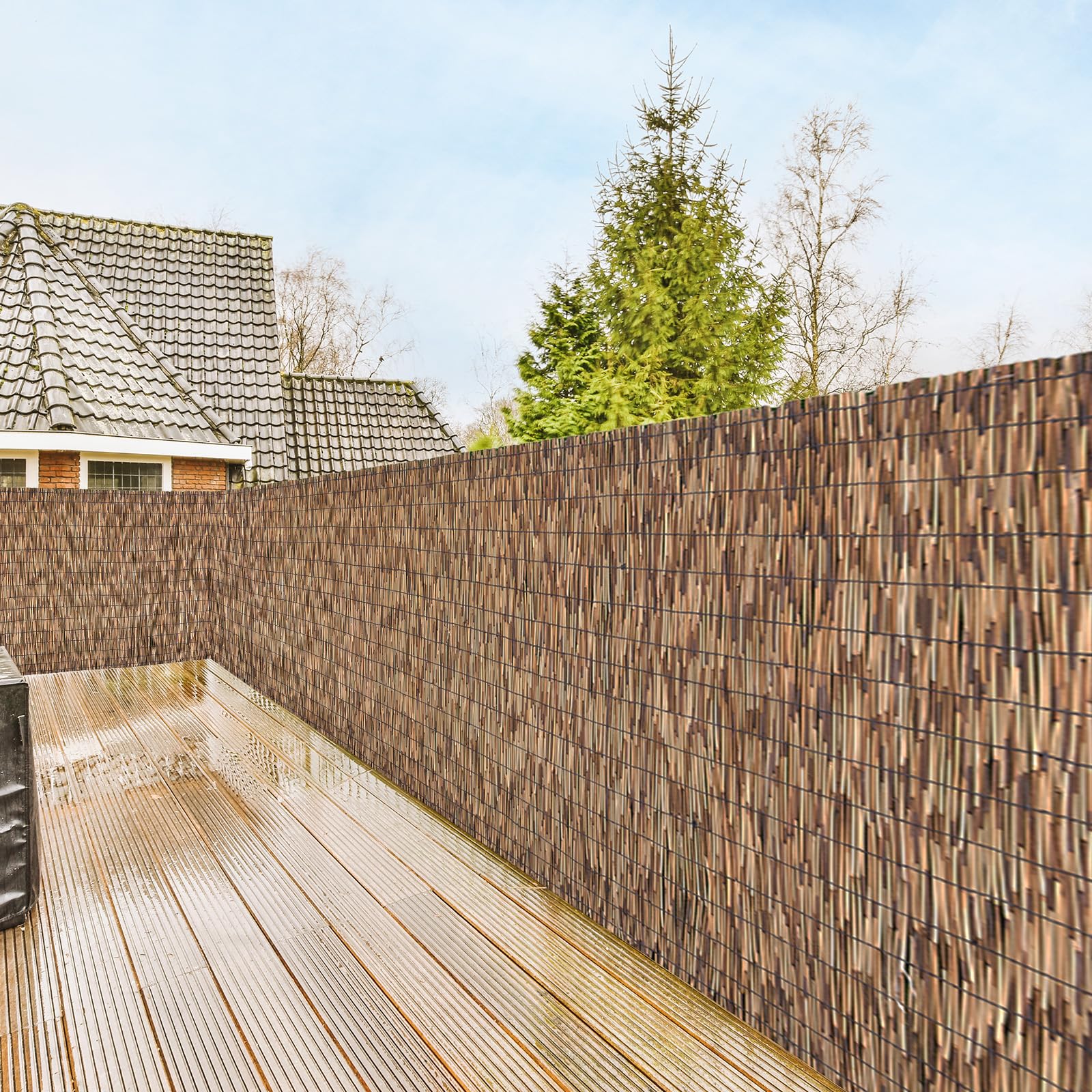 SHYDZYYC Brown 5.6FT X 16.4FT Reed Fencing Roll, Balcony Privacy Reed ...