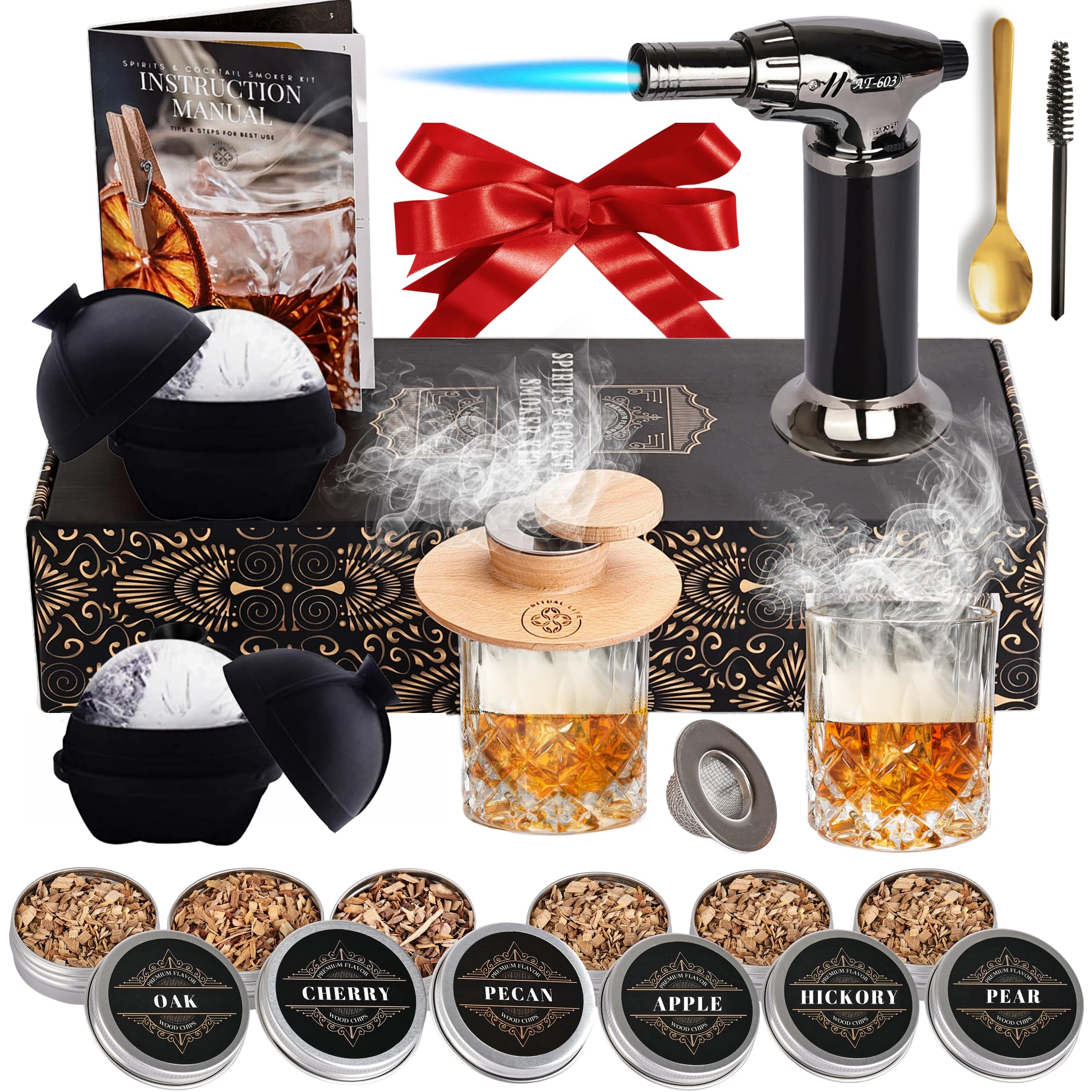 Whiskey Smoker Kit - Cocktail Smoker Kit with Torch, 2 Whiskey Glasses ...