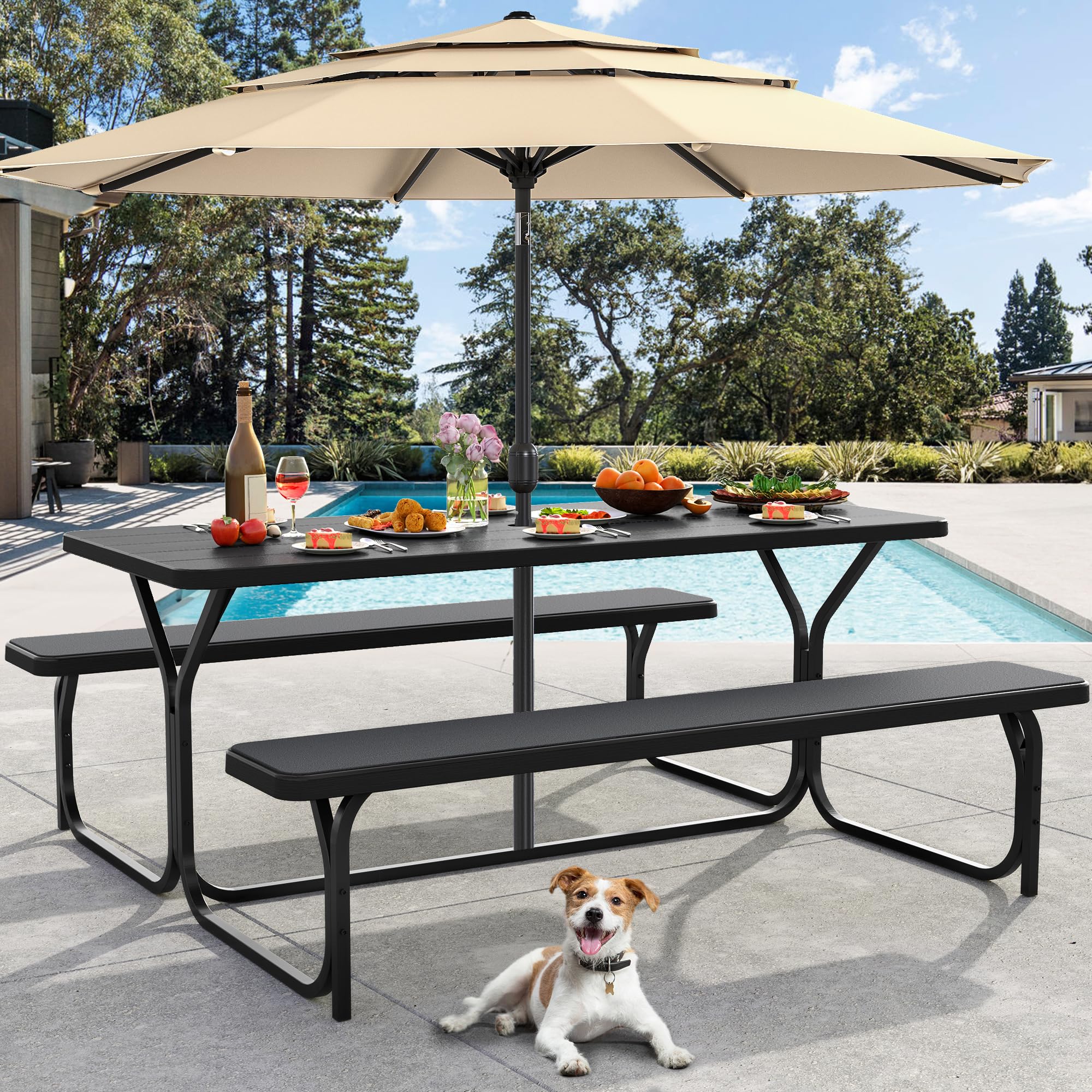 DWVO 6FT Picnic Table, Heavy Duty Outdoor Picnic Table and Bench w ...