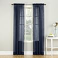 No. 918 Erica Crushed Sheer Voile Rod Pocket Curtain Panel, 51" x 63", Navy Blue : Home & Kitchen