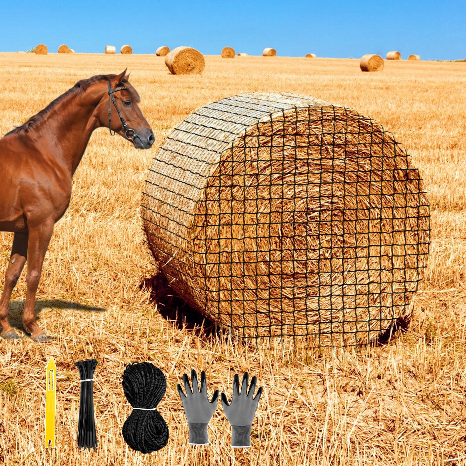 Large Round Bale Hay Net for Horses, Durable 6 * 6 ft Knotless Slow ...