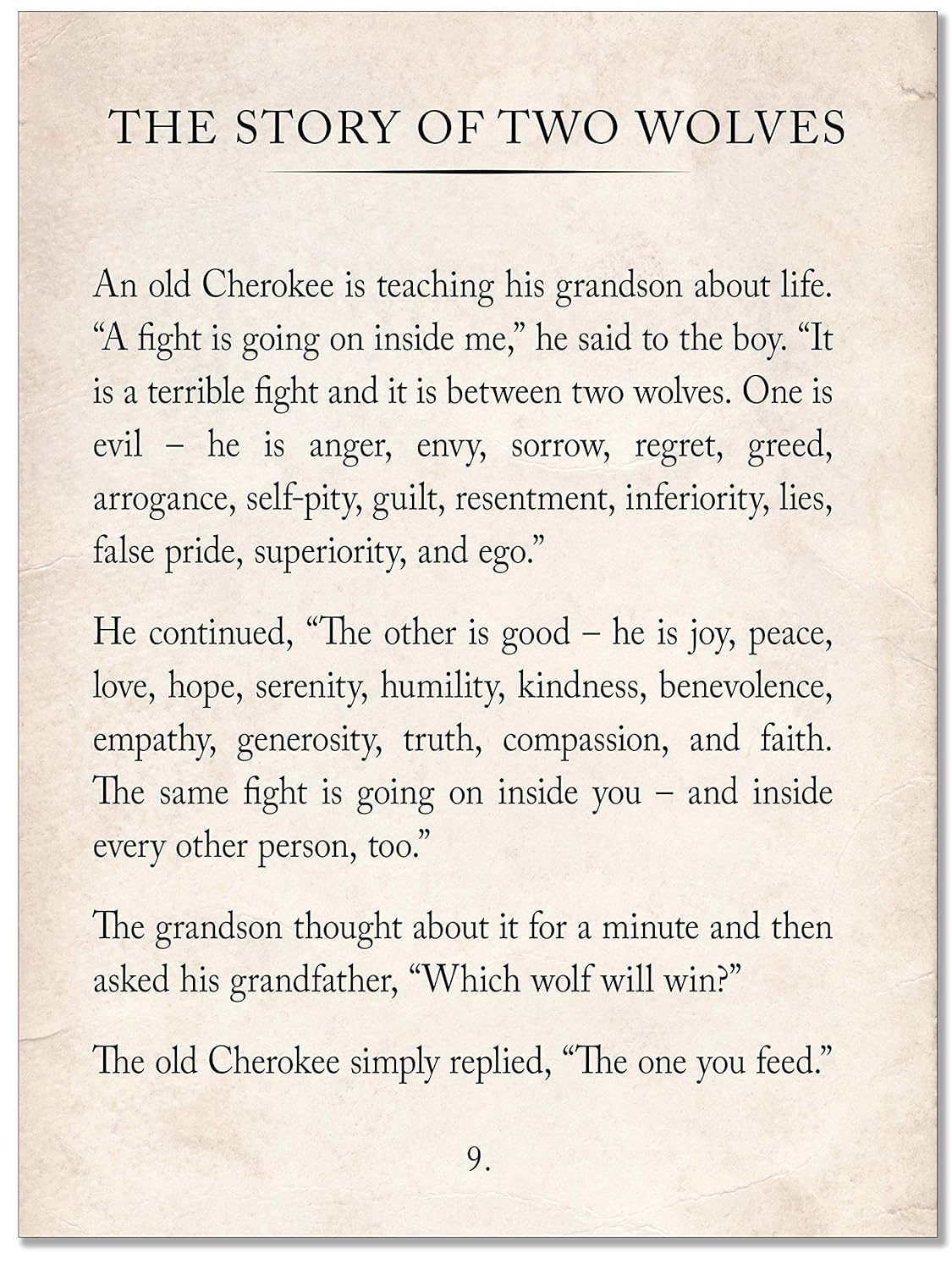 Amazon.com: The Story of Two Wolves Vintage Book Page Literary Quote ...