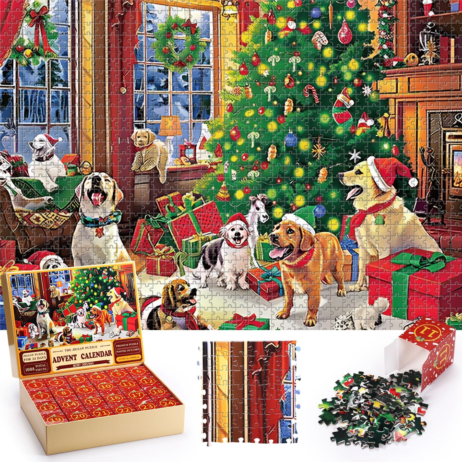 Motionchic Advent Calendar 2024 Jigsaw Puzzle, 24 Boxes 1008 Pieces ...