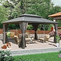 Amazon.com : Domi 12' X 16' Hardtop Gazebo, Aluminum Metal Gazebo with Galvanized Steel Double ...