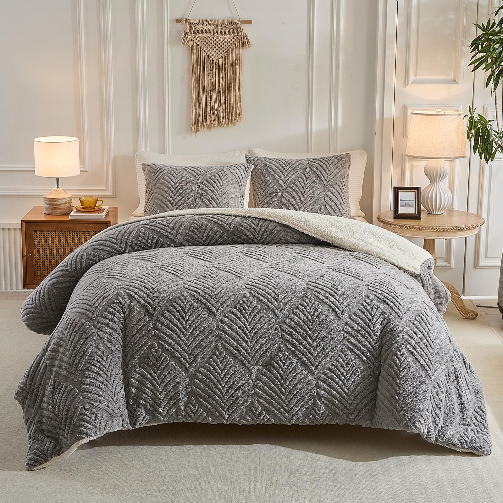 Gray Fluffy Sherpa Queen Size Blanket, Fuzzy Cozy Soft Faux Fur Bed ...