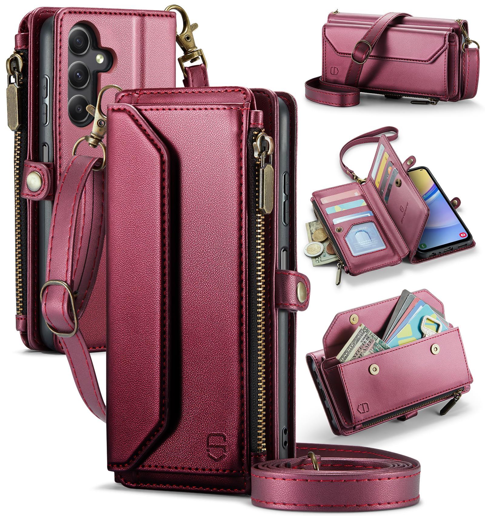 Strapurs Wallet Case Compatible with Samsung Galaxy A15 5G RFID Blocking Card Holder Soft PU ...