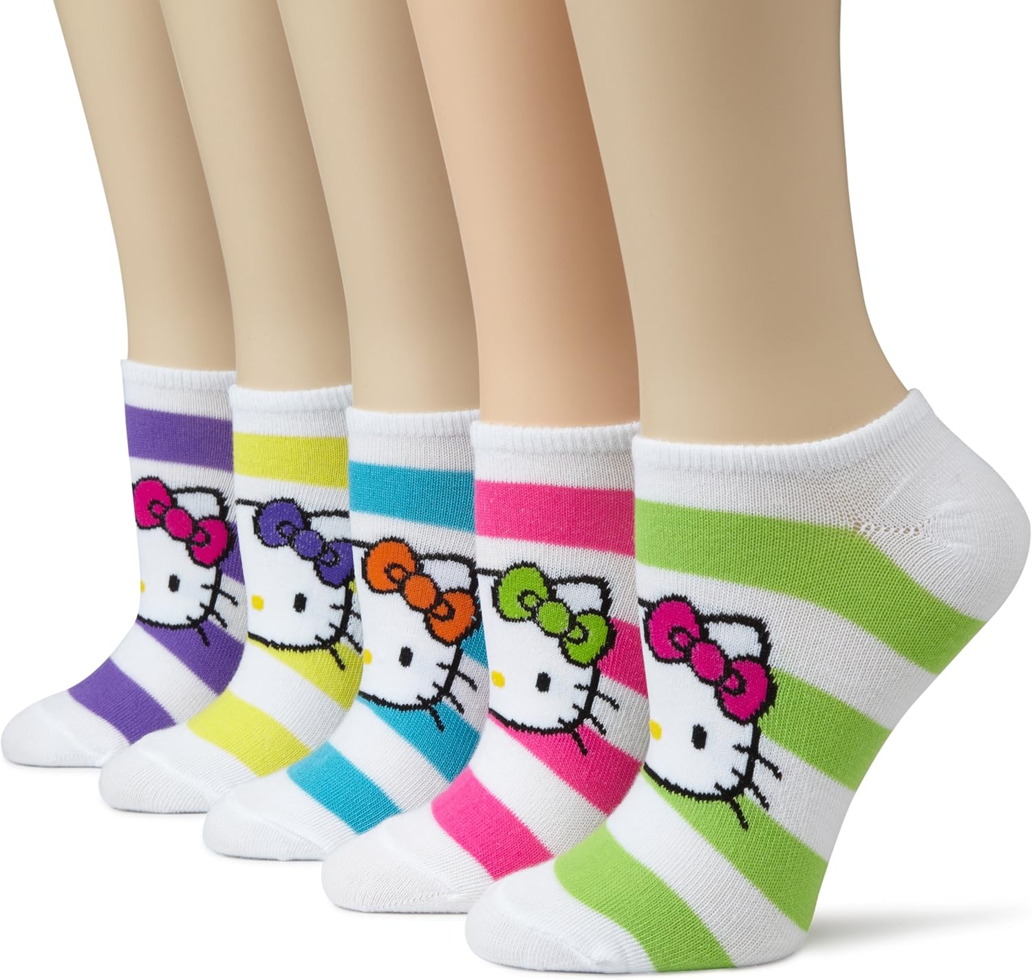 Amazon.com: Hello Kitty Womens Five Pair Pack Wide Stripe No Show Socks ...