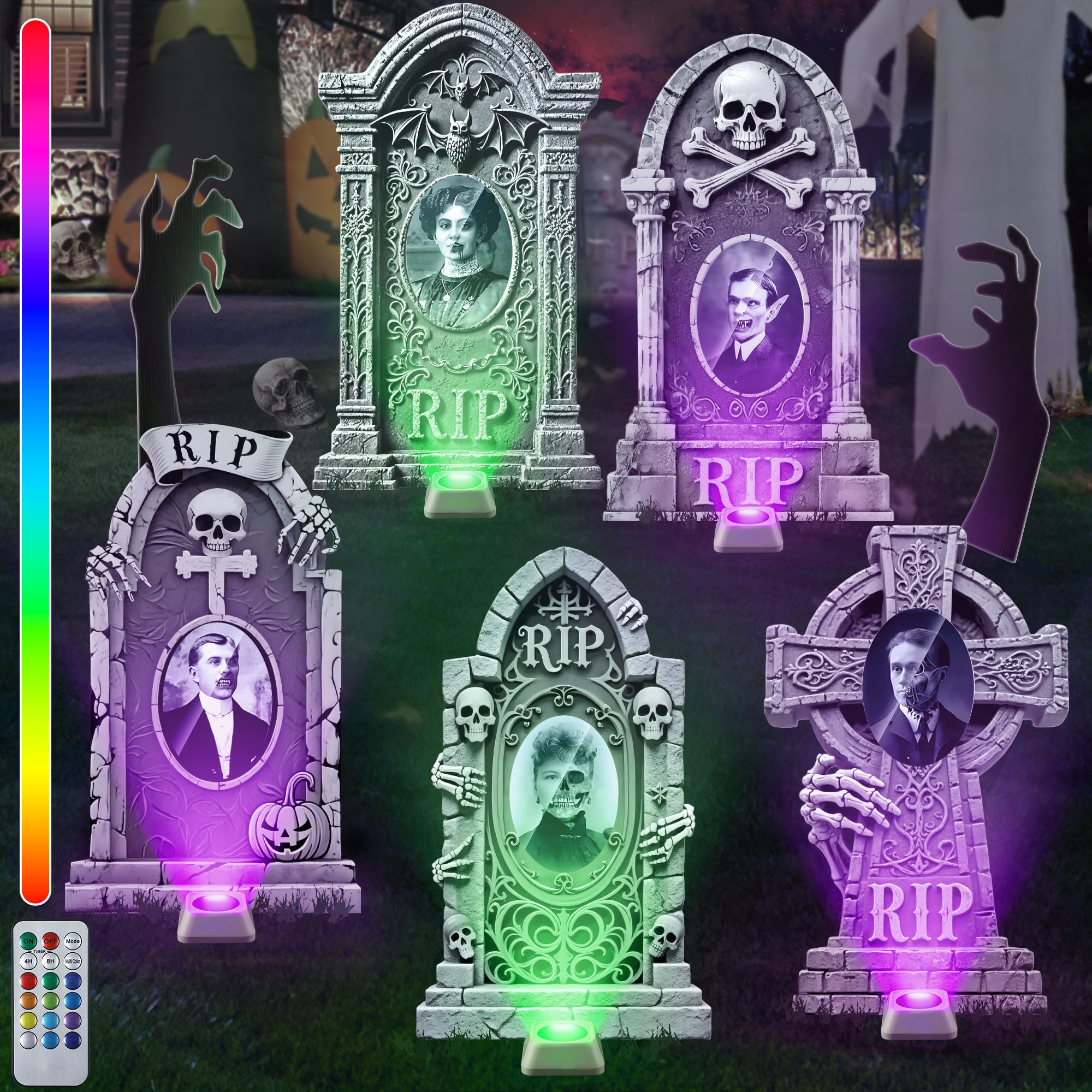 ElectricWise 21.65 Inch Halloween Tombstones 3D Changing Face Black ...