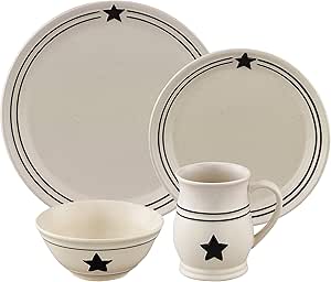 Amazon.com | Farmhouse Black and Cream Country Star Dinnerware ...