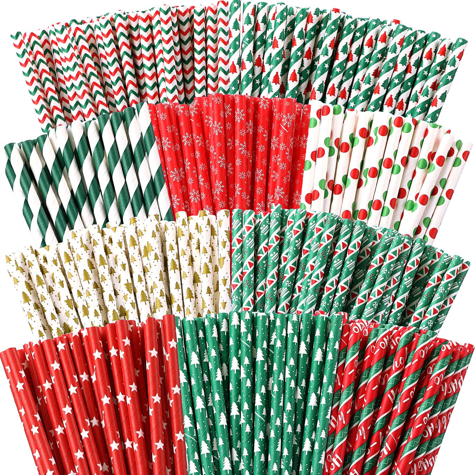 Jutom 500 Pieces Christmas Paper Straws 10 Patterns Disposable Mixed ...
