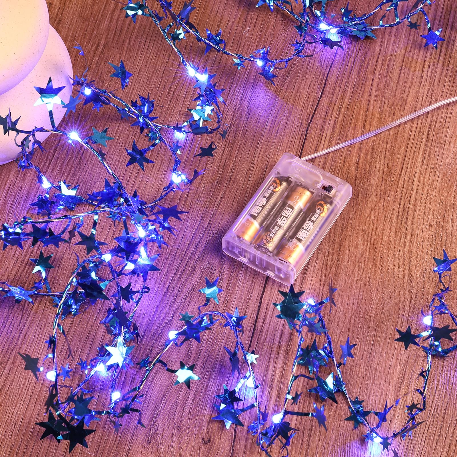 Blue Star Fairy Lights Battery Operated, 1 Pack Mini Battery Powered Silver Wire PVC Stars Led ...