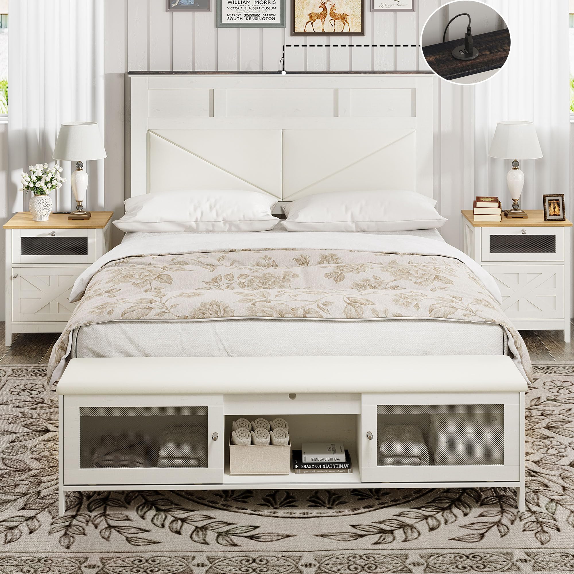 Halitaa Farmhouse Queen Bed Frame With Storage Queen Size Bed Frame