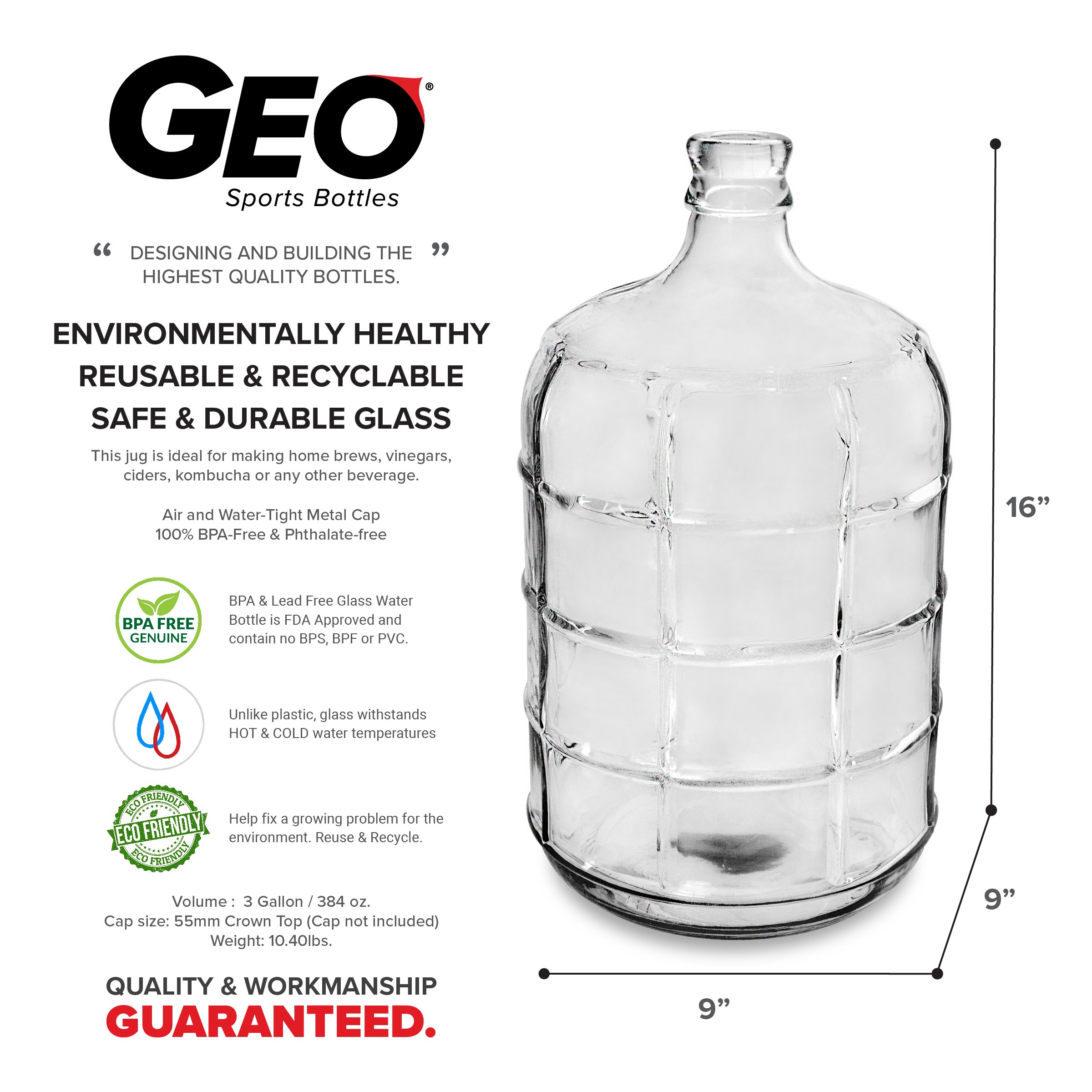 3 Gallon Round GLASS Carboy fits 30mm cork finish or 55mm Push Cap Home ...