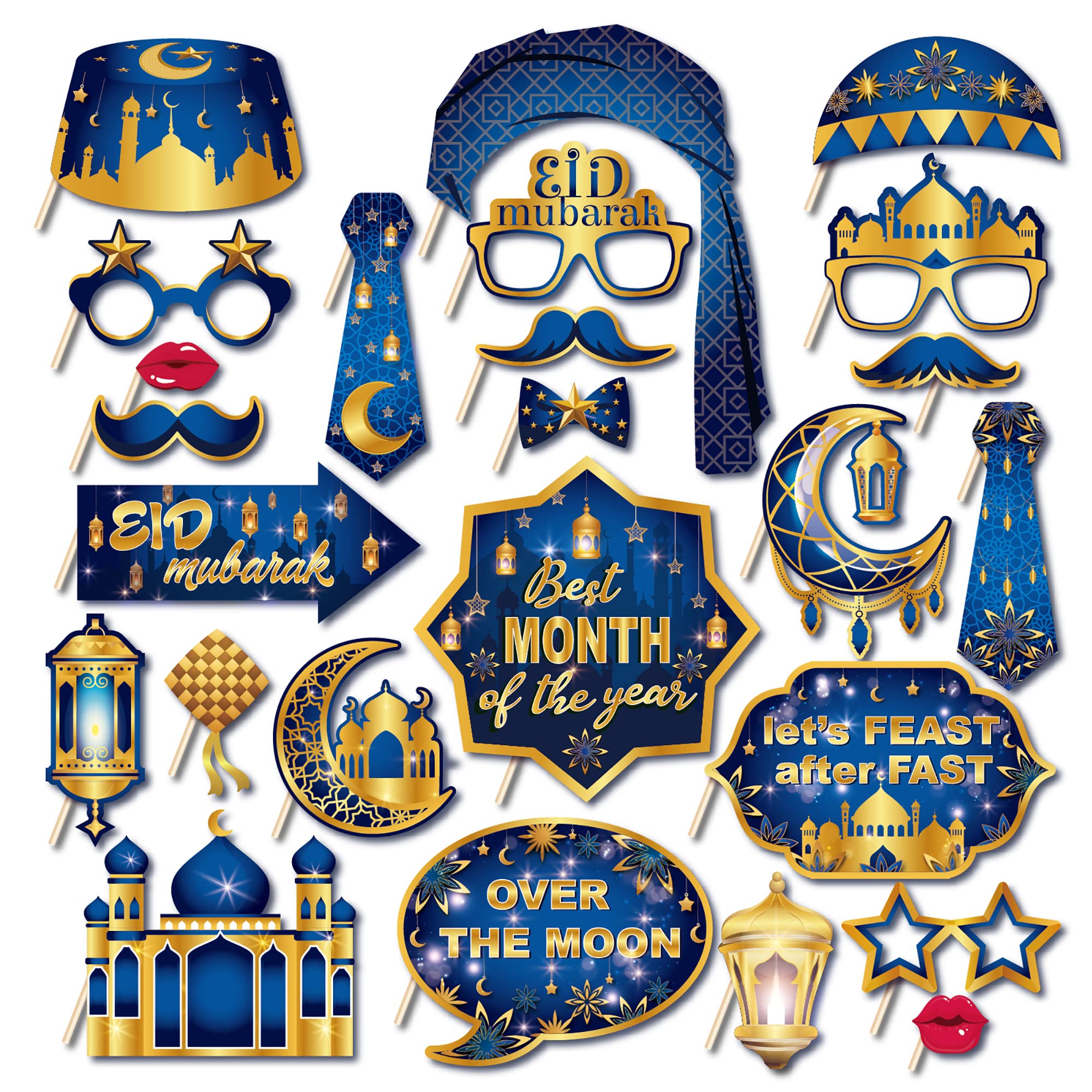 KYMY 25pcs Ramadan Eid Mubarak Photo Booth Props, Best Month of The ...
