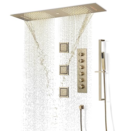 36 Inch Flushed Ceiling Mount Rainfall Waterfall Water Column 64 LED ...