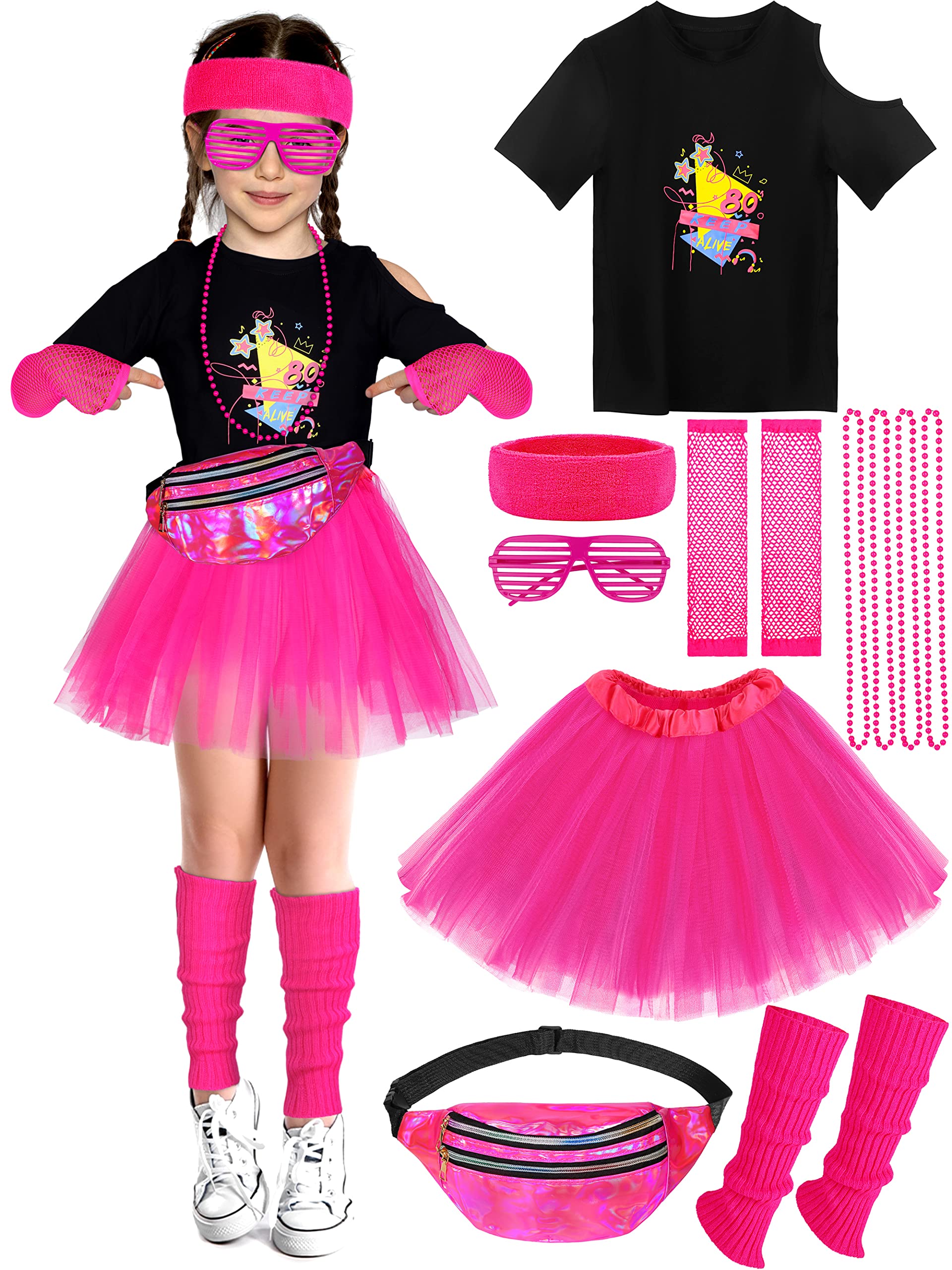 SOMSOC 13 Pieces Kids 80s Costume Accessories Set Girl's 80s Cosplay T ...