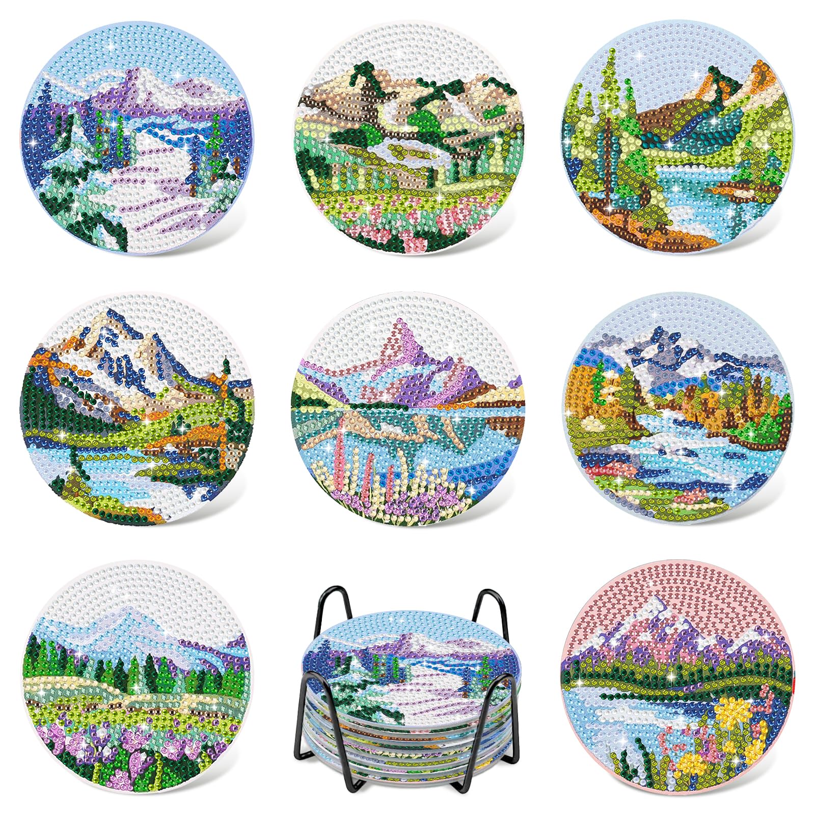 8 Pcs Diamond Art Painting Coasters Kit, Landscapes Diamond Painting ...