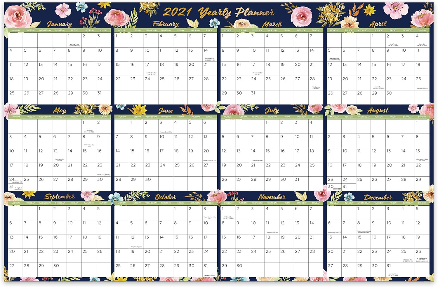 Wall Calendar 2021 – Yearly Wall Planner 2021 with Julian Date, January ...