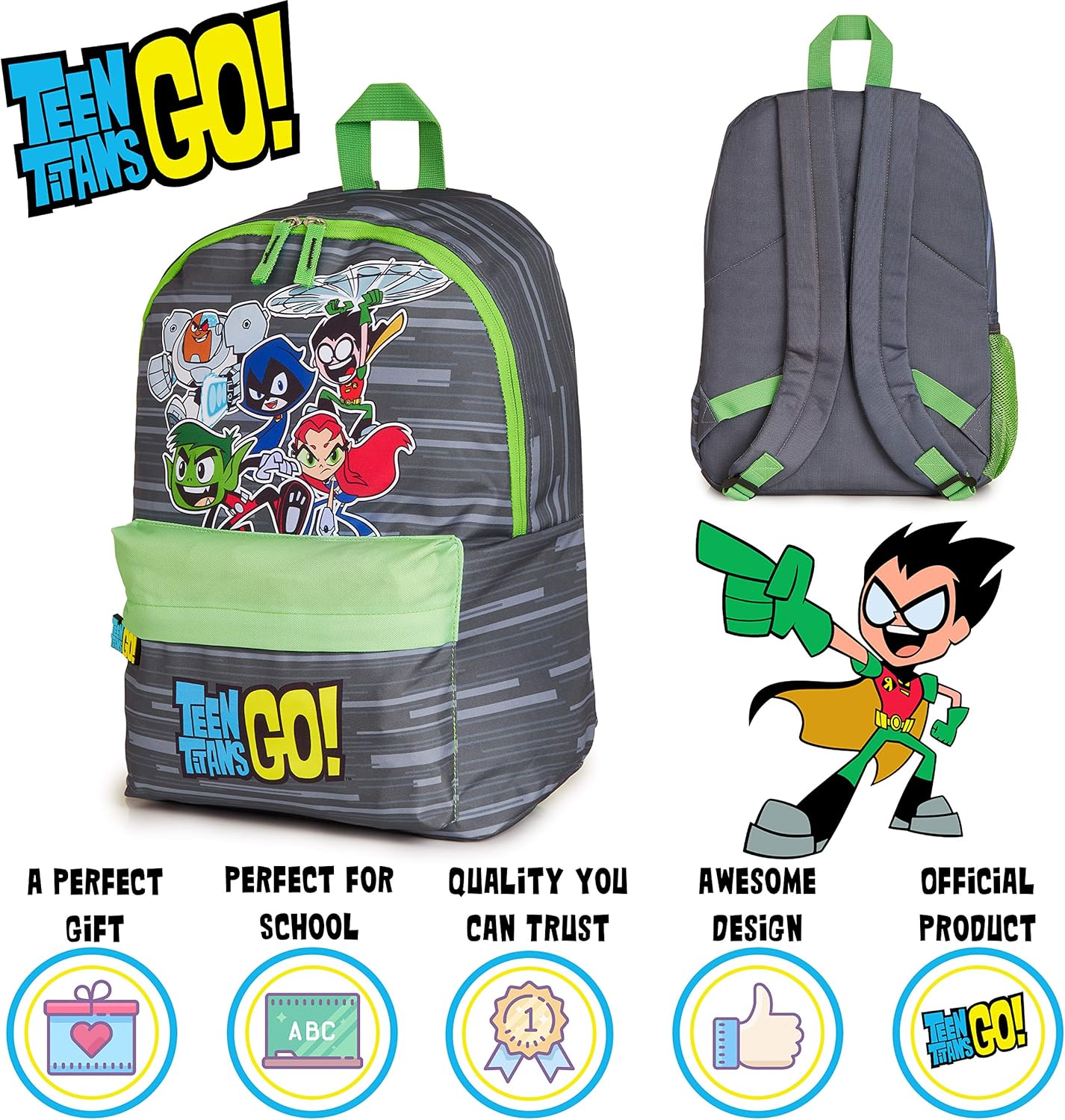 Teen Titans Go! School Bag for Boys and Girls, Kids Backpack Official ...