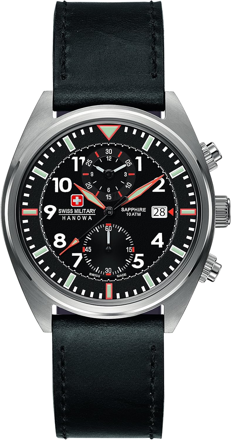 Swiss Military Men's Quartz Watch with Black Dial Chronograph Display ...