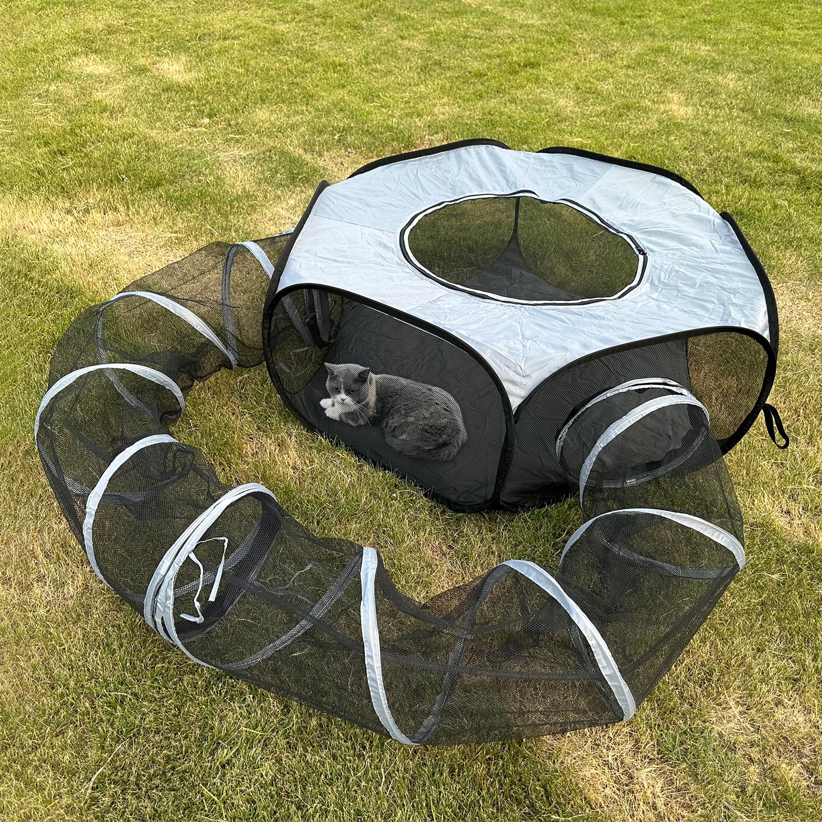 Outdoor Cat Enclosure with Tunnel, Portable Catio Tent Playpen for ...
