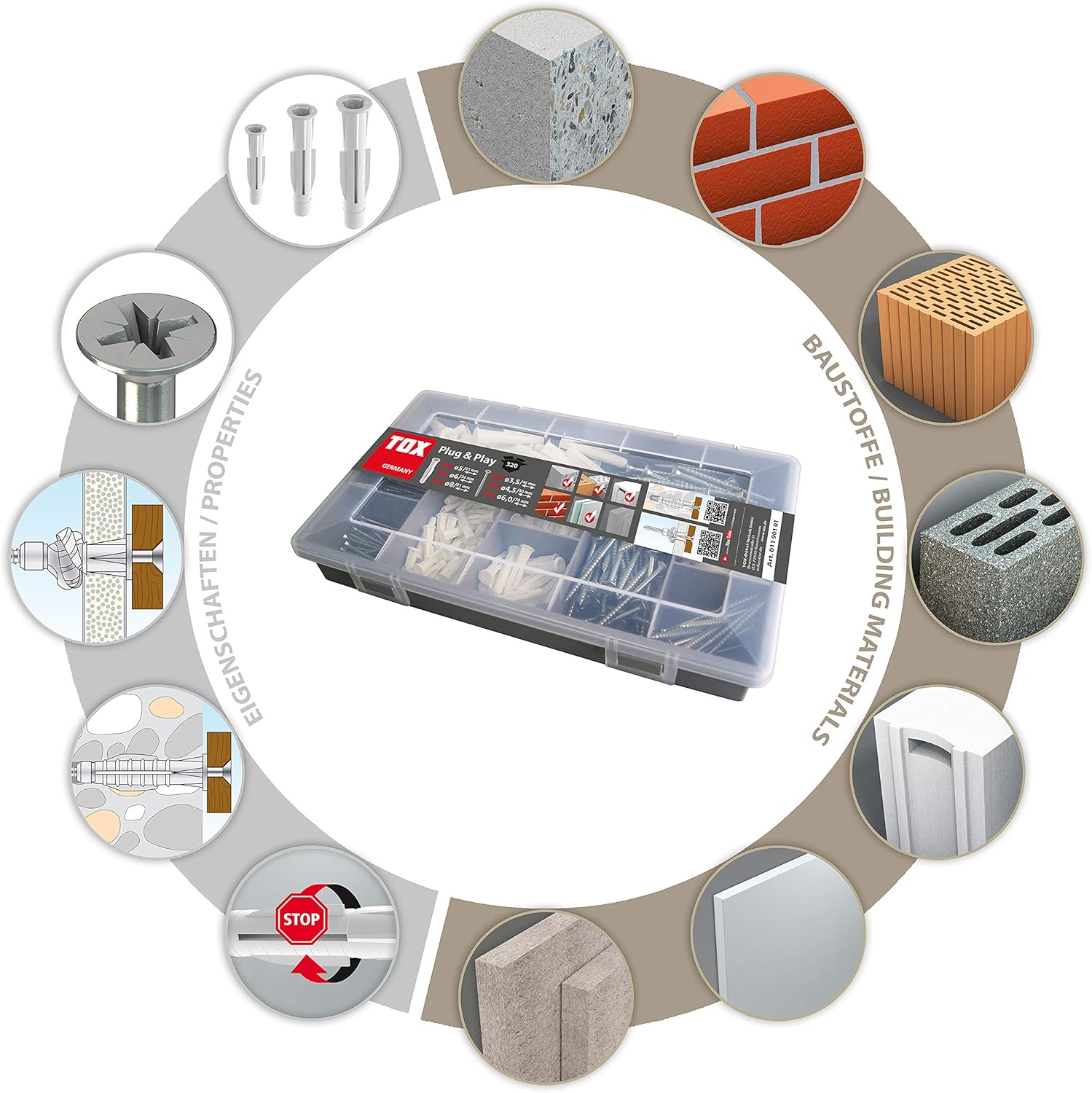 TOX standard assortment Plug & Play, 320 pieces, with wall plugs ...
