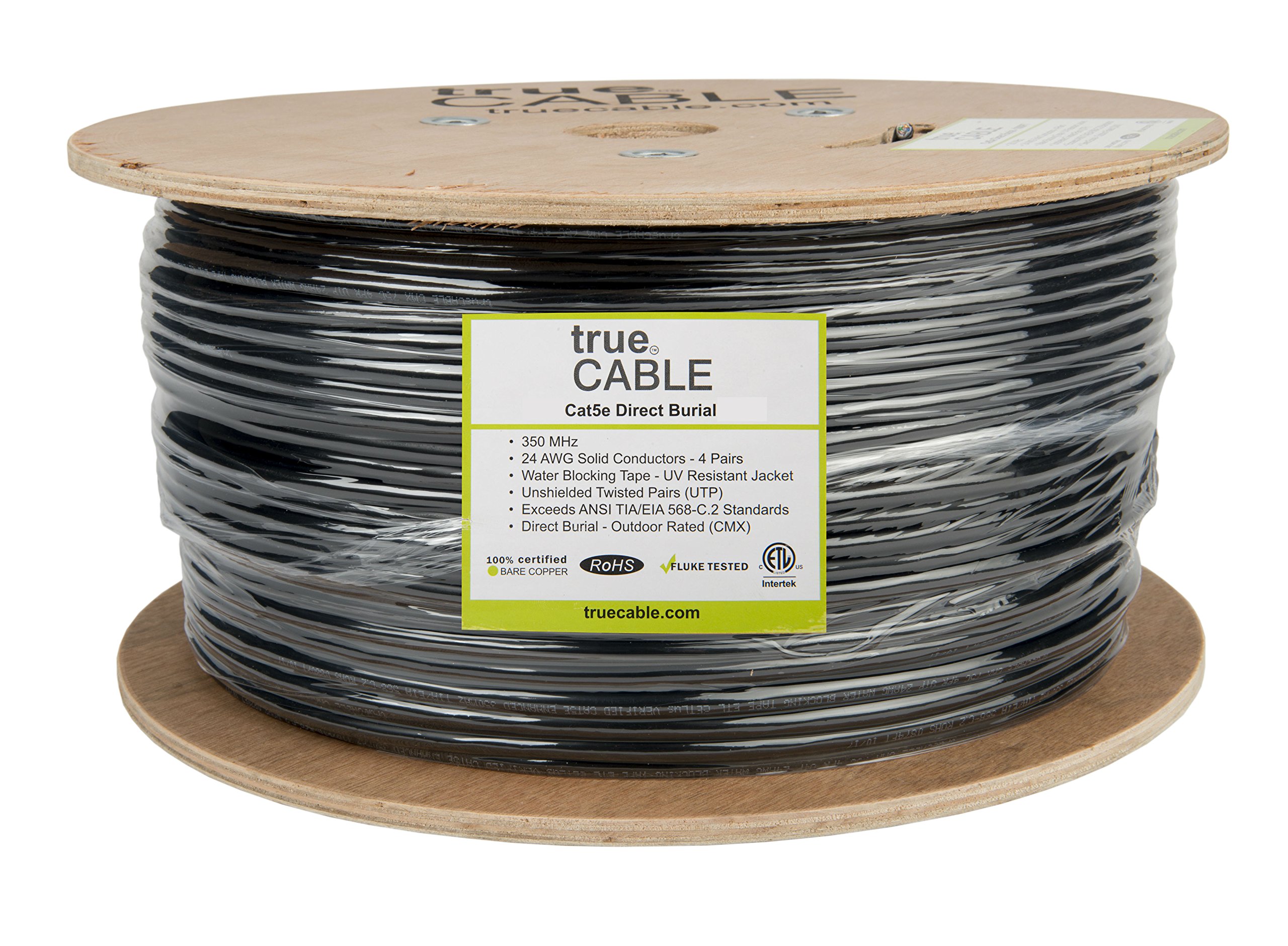 Cat5e Outdoor, 1000ft, Waterproof Direct Burial Rated CMX, 24AWG Solid ...