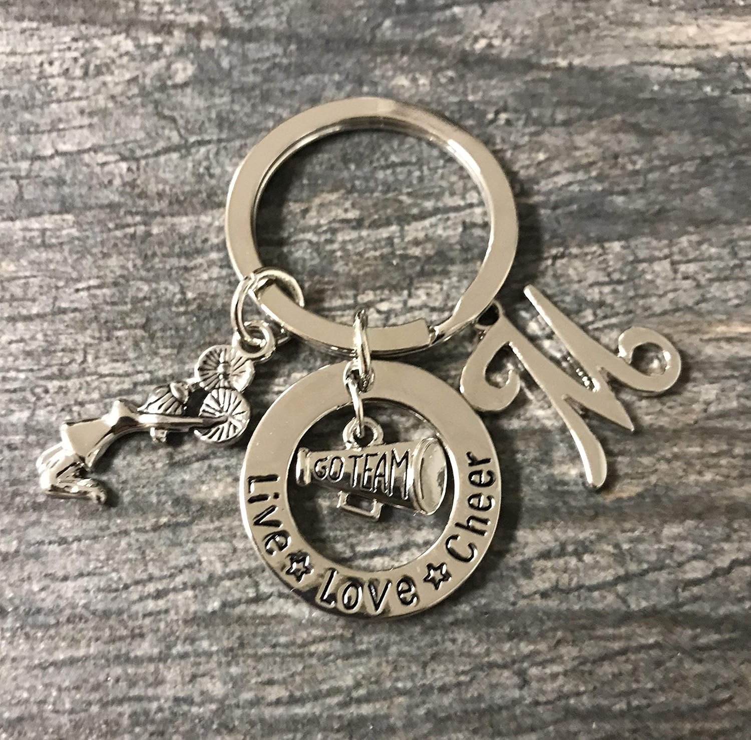Amazon.com: Personalized Cheer Keychain with Letter Charm, Custom Live ...