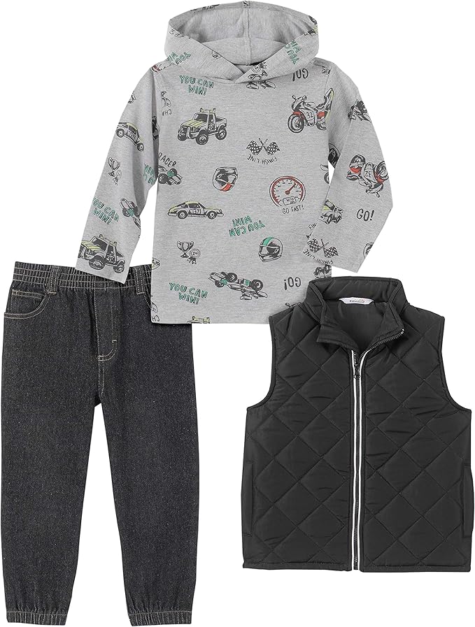 Kids Headquarters Baby Boys 3 Pieces Vest Pants Set, Black/Gray, 24M ...