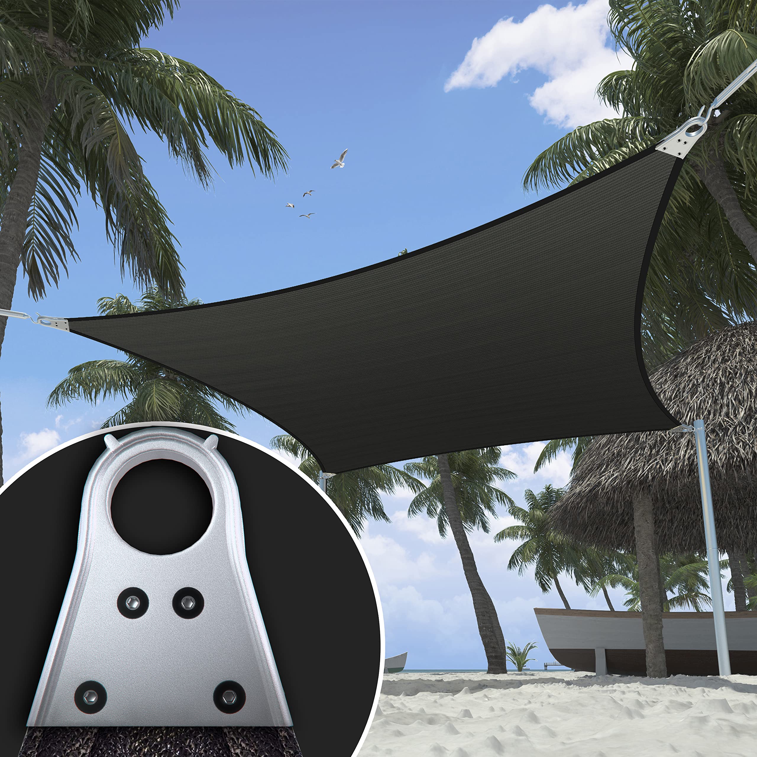 ShadeMart Heavy Duty 24' x 24' Black Square Sun Shade Sail, Commercial ...