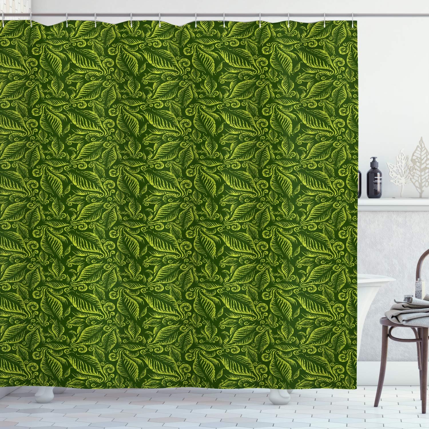 Amazon.com: Lunarable Hunter Green Shower Curtain, Baroque Style Damask Floral Pattern with ...