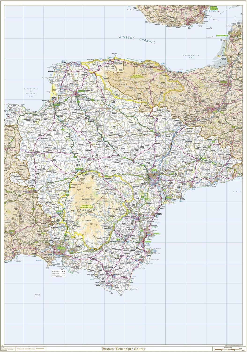 Amazon.com : Historic Devonshire County Map - 33.25" x 47" Art Quality ...