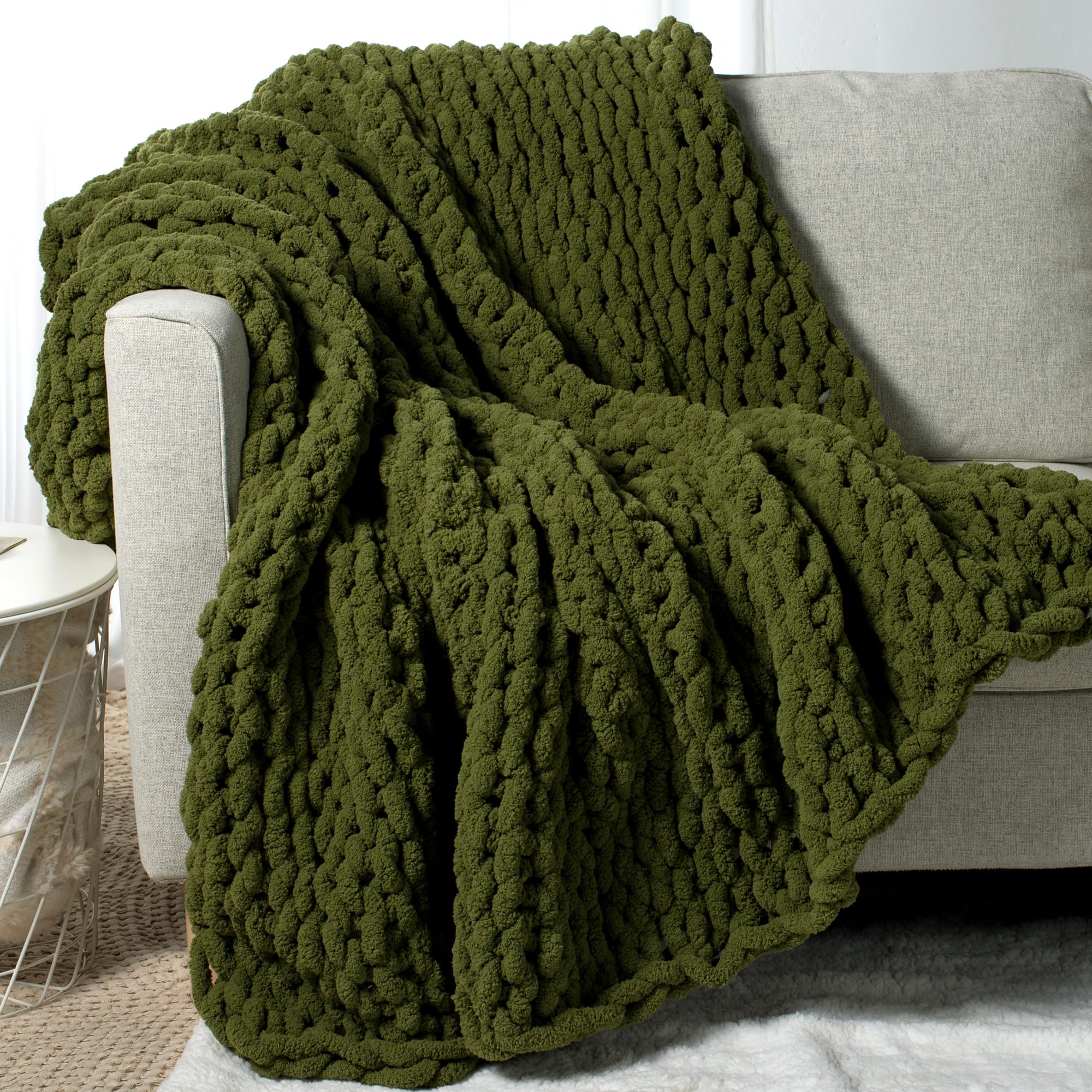 Carriediosa Chunky Knit Throw Blanket 60" X 80" Twin, 100% Hand Made ...