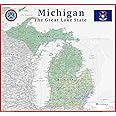 Amazon.com : Michigan State Poster Map - 17.7 x 16.5 Inches - Paper ...