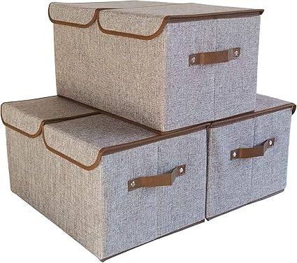 Amazon.com: BeigeSwan Large Storage Containers [Set of 3] Linen Fabric ...
