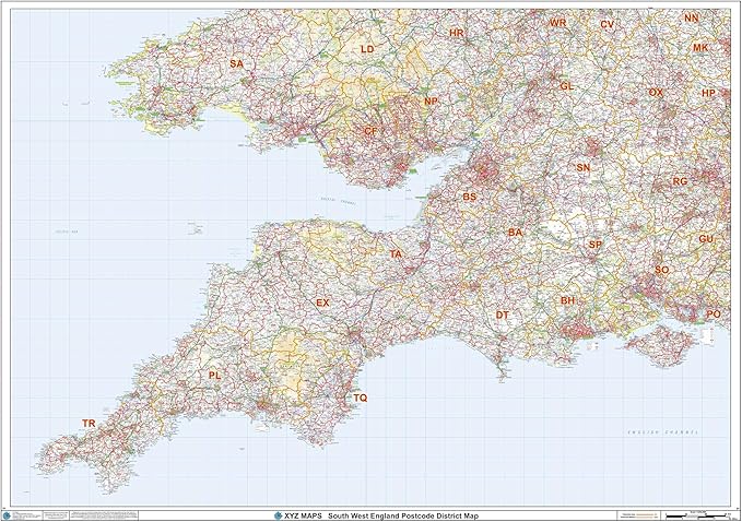 South West England Postcode District Wall Map (D1) - 47" x 33.25 ...