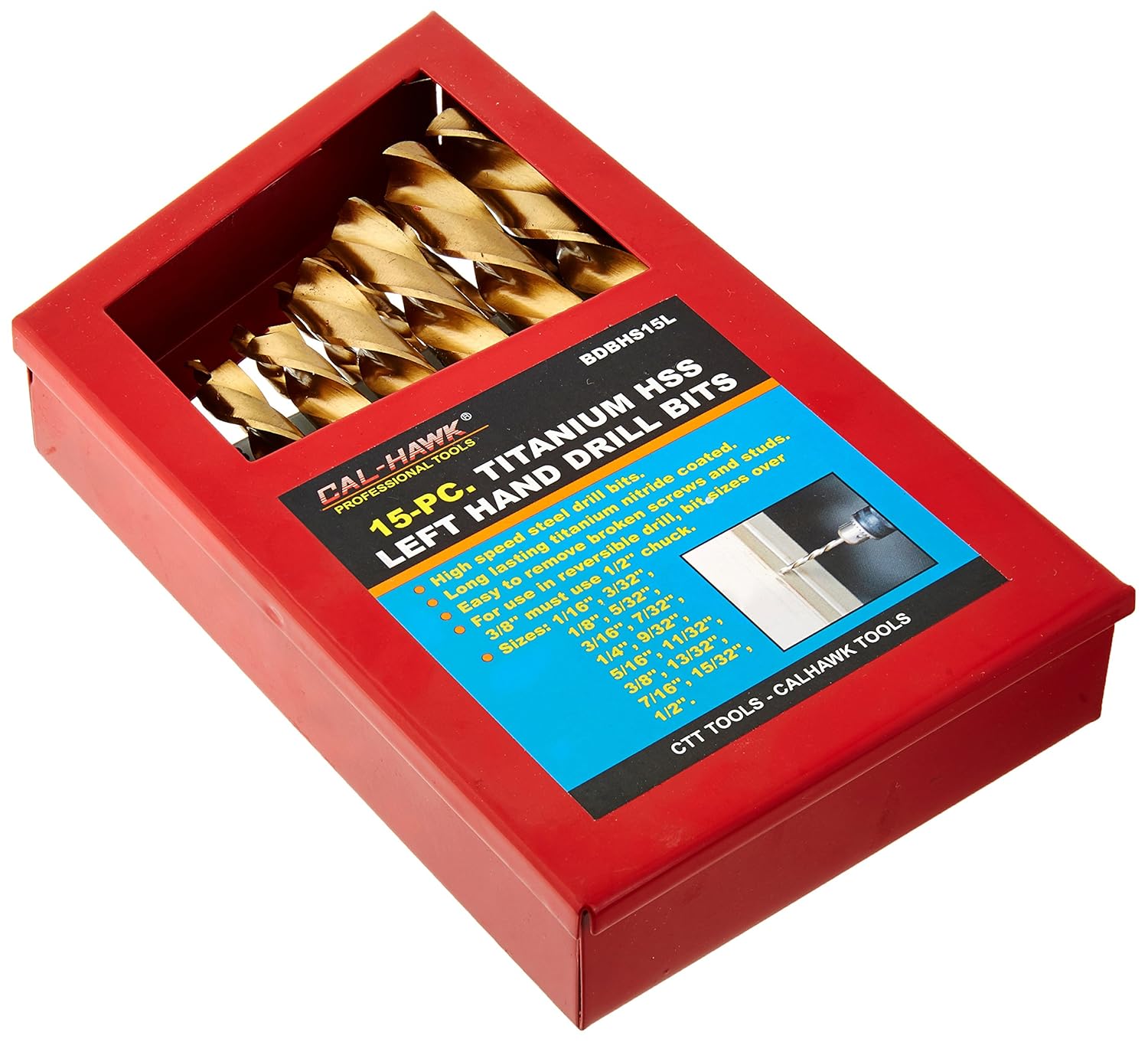 Cal Hawk Tools BDBHS15L Titanium HSS Left Hand Drill Bits (15 Piece ...