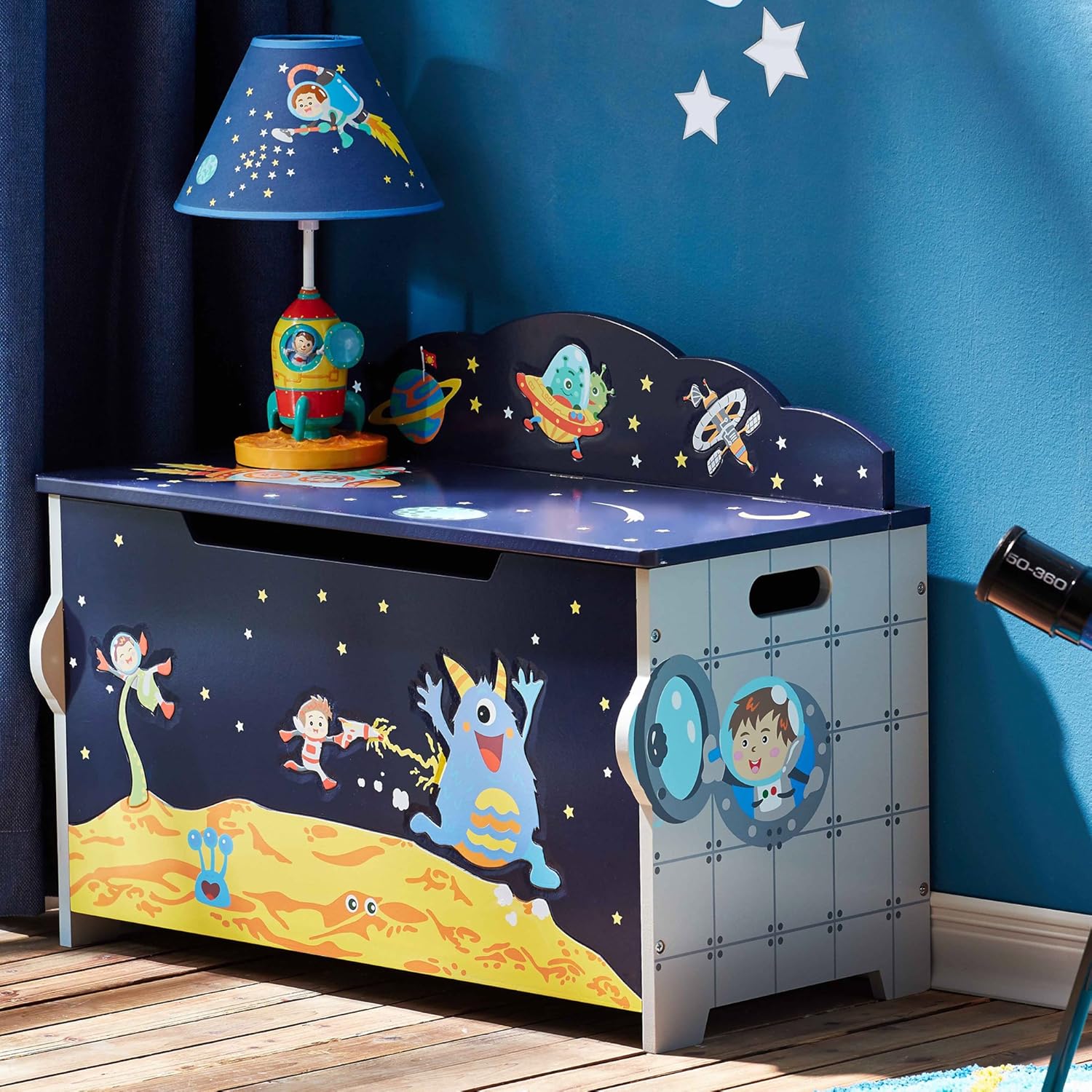 Fantasy Fields – Outer Space themed Kids Wooden Toy Chest Toy Box with ...