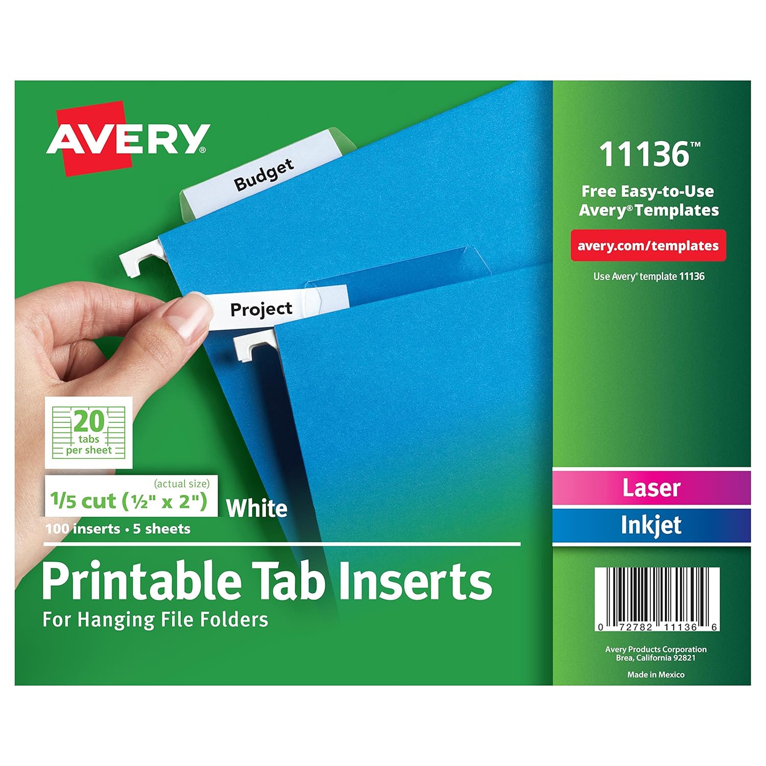 Avery WorkSaver Tab Inserts 2 Inches White 100 Inserts 11136 