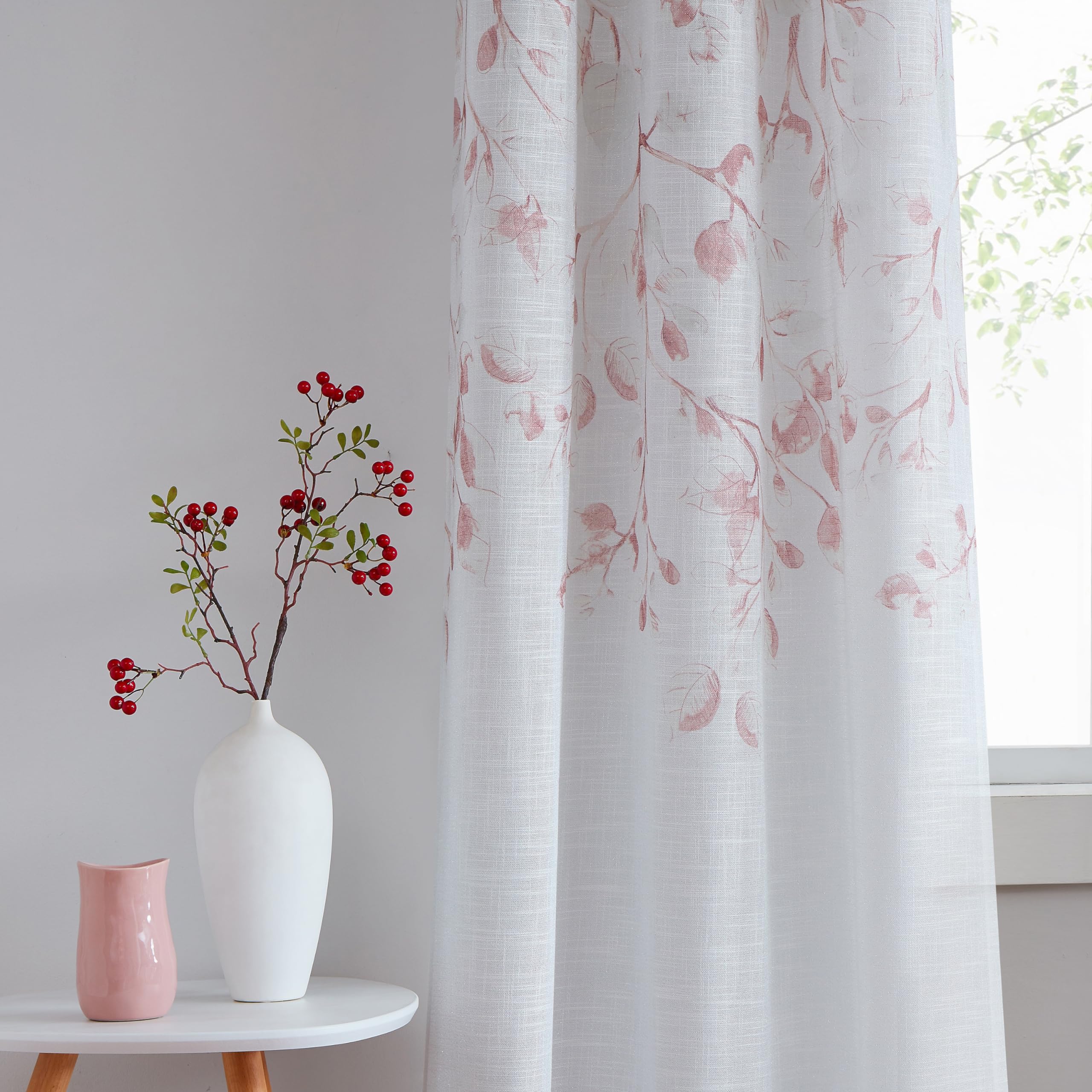 Central Park Leaf Floral Print Metallic Sheer Linen Window Curtain ...