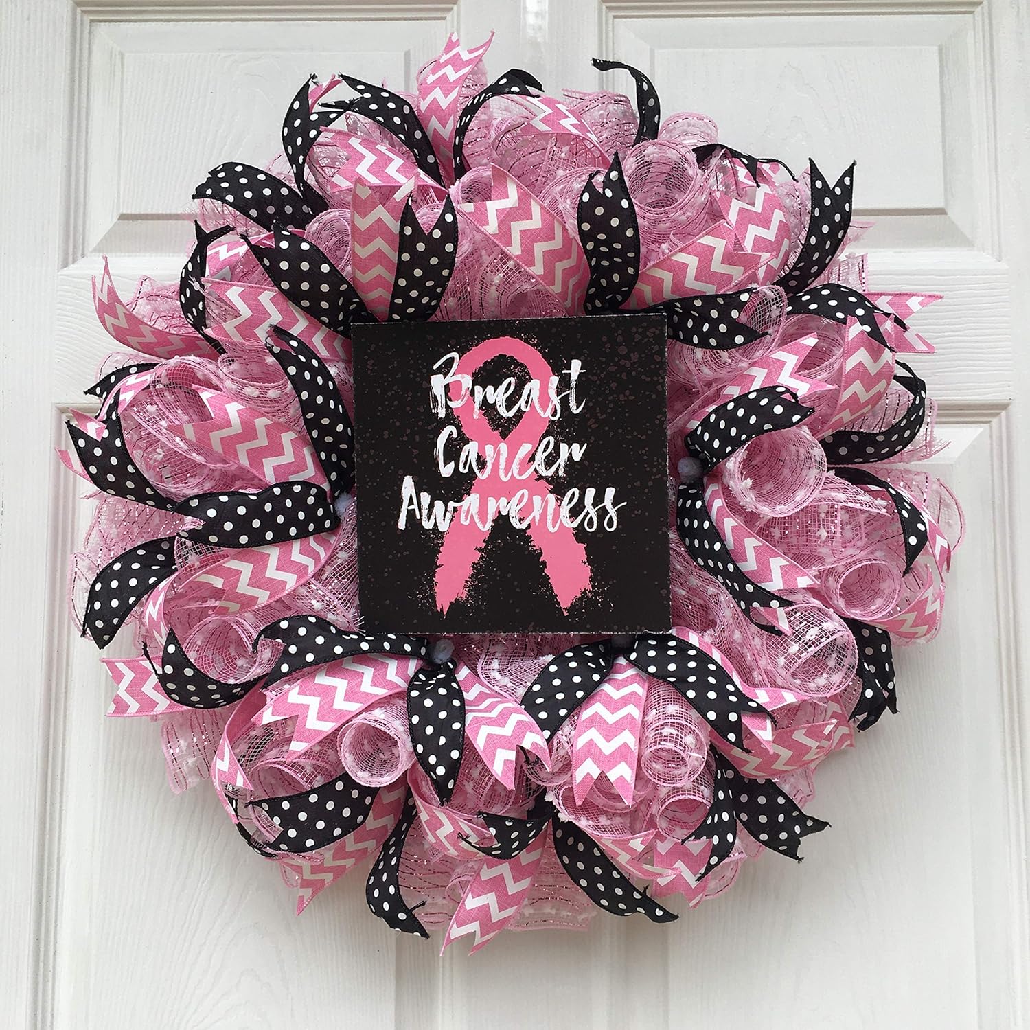 Amazon Breast Cancer Awareness Pink Ribbon Front Door Wreath 