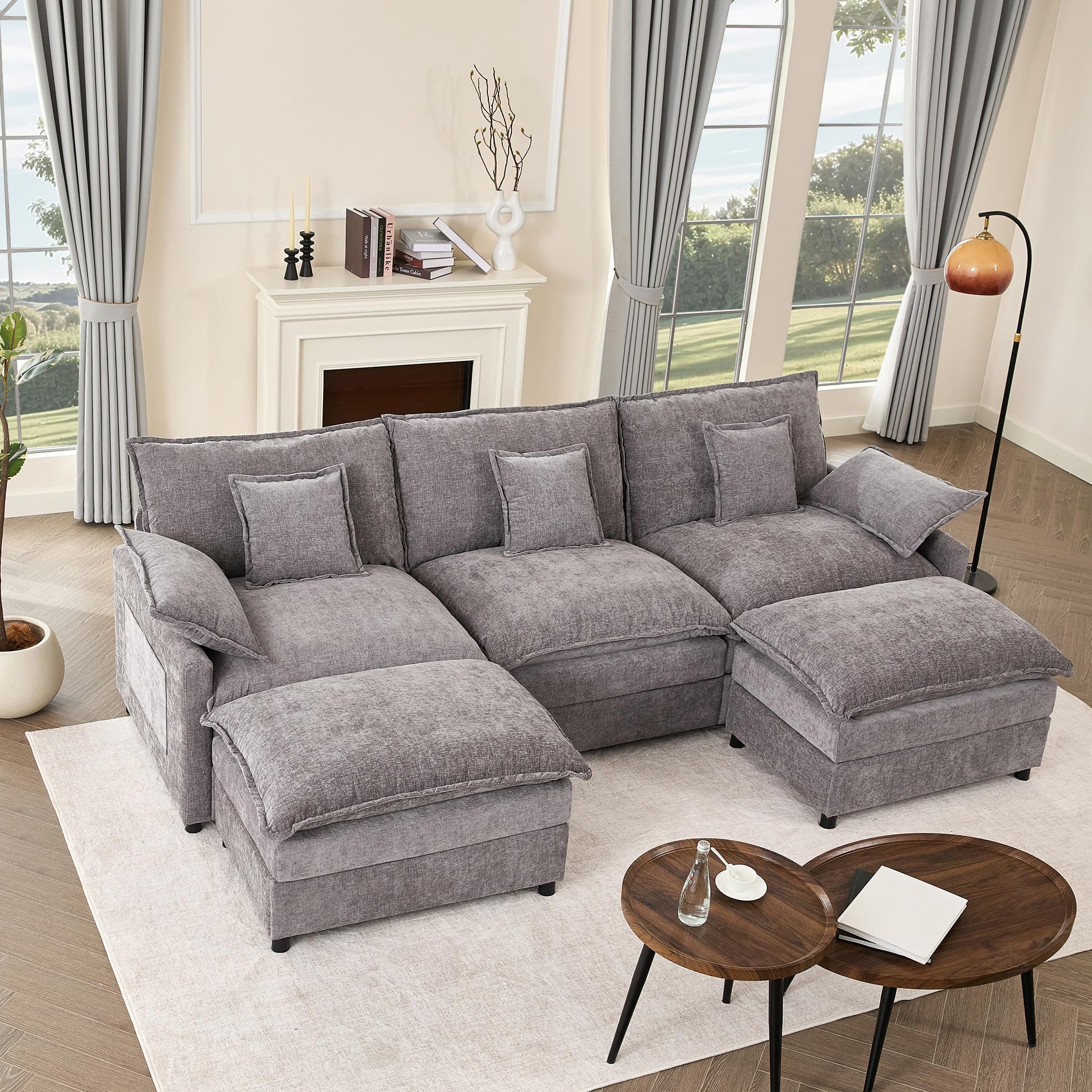 GOSUHI 108" U Shaped Couch, Modular Sectional Sofa, 3-Seater Comfy ...