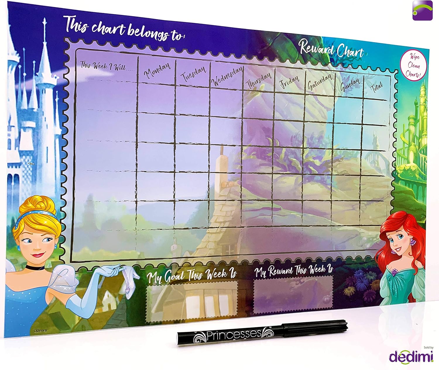 Disney Princess Reward Chart with Stickers – 2 Reward Charts 72 Reward ...