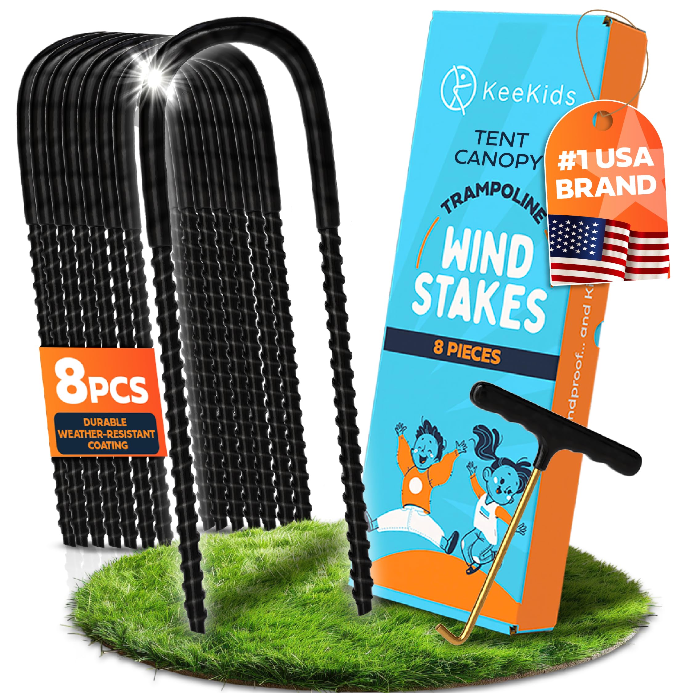 Pack 8 pcs Reinforced Trampoline Stakes Anchors High Wind & T Hook ...