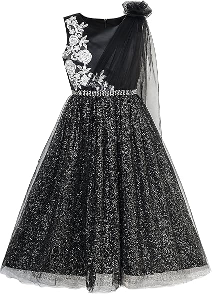 Sunny Fashion Girls Dress Black Sparkling Tulle Lace Party Prom Gown ...