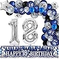Amazon.com: Navy Blue 18th Birthday Party Decorations Silver Happy 18th ...