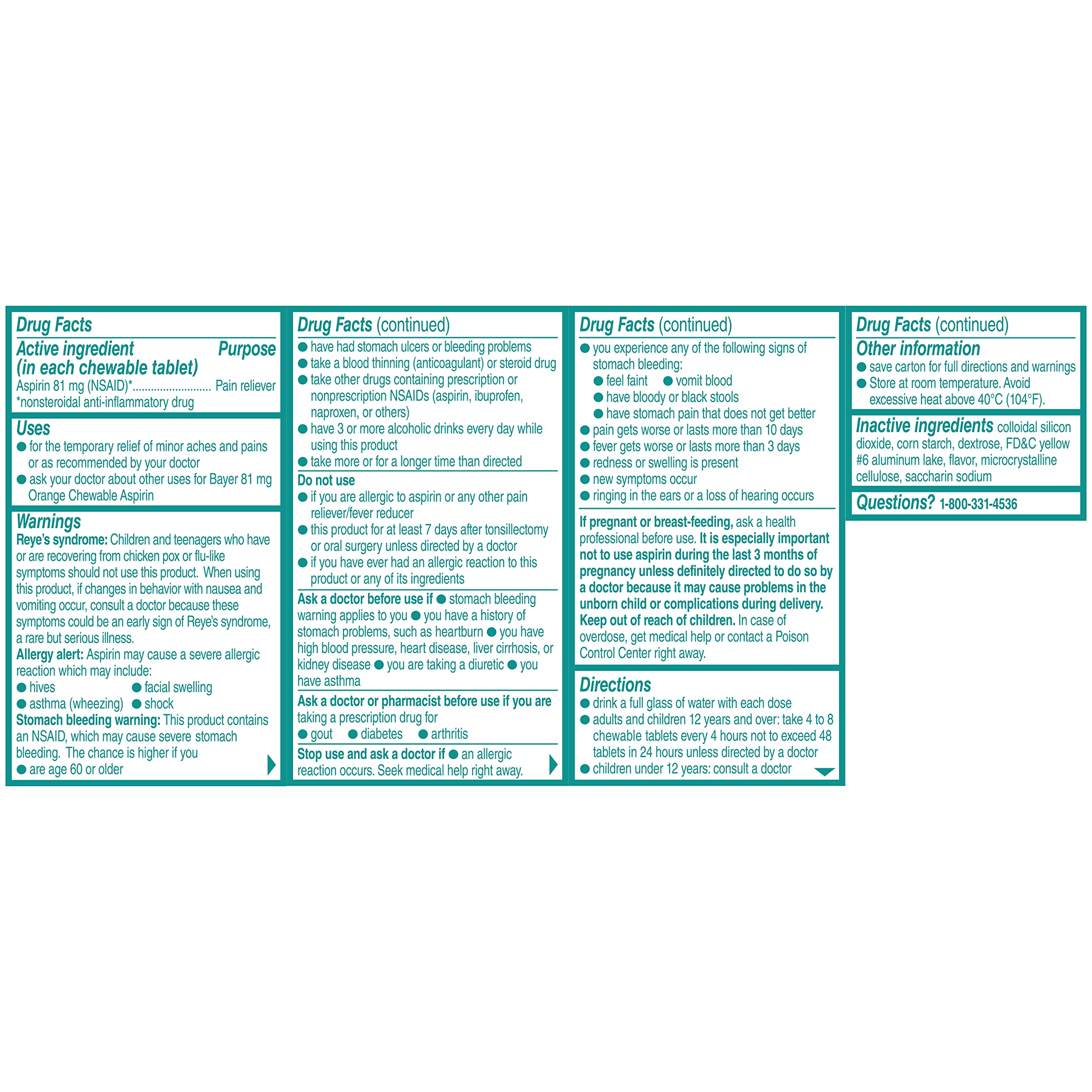 Bayer, Chewable Low Dose Aspirin 81 Mg Tablets 36ct Orange, (Pack Of 6 ...